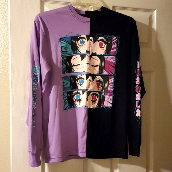 Hot Topic | Shirts | Hot Topic Pastel Black Anime Eyes Split Longsleeve ...